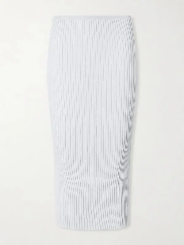 LESET Blake Metallic Ribbed-knit Midi Skirt - Blue