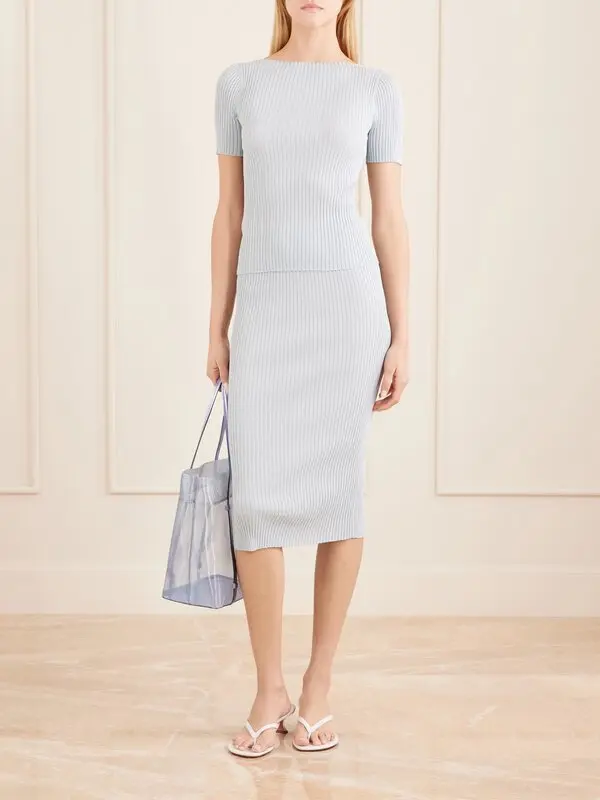 LESET Blake Metallic Ribbed-knit Midi Skirt - Blue