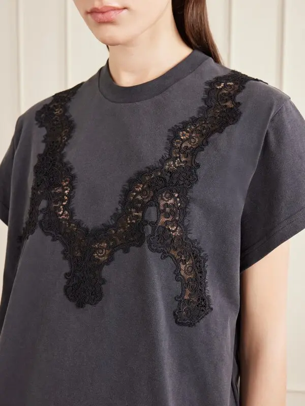 Stella McCartney Lace-trimmed Cotton-jersey T-shirt - Black