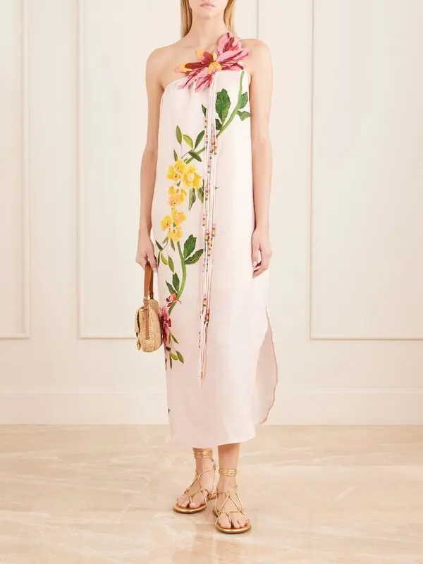 farm rio pink garden terrace maxi dress Floral linen-blend maxi dress in multicoloured - Farm Rio