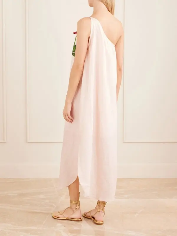 farm rio pink garden terrace maxi dress Farm Rio, Garden Terrace one-shoulder linen midi dress, Women, Pink, XS, Dresses