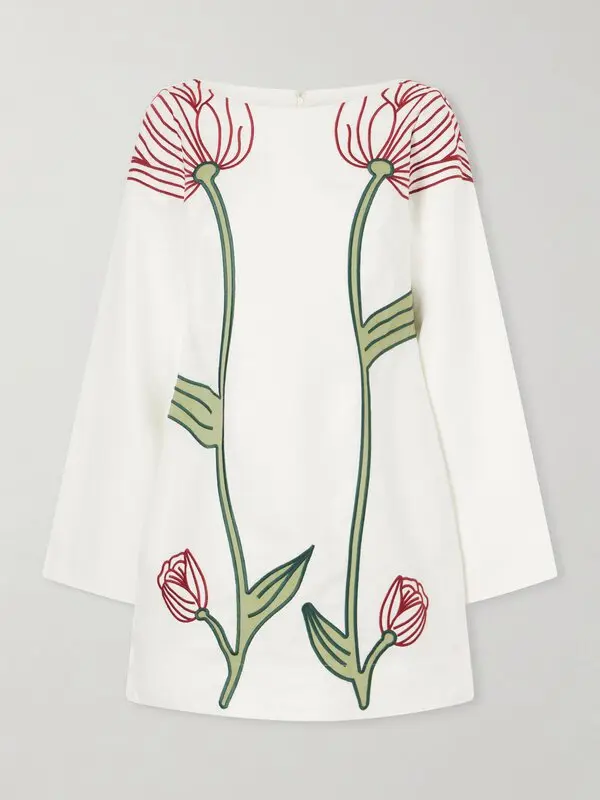 Farm Rio Embroidered Linen Mini Dress - Neutrals