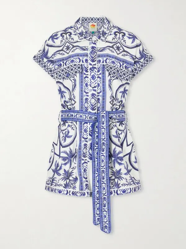 Farm Rio Wonderful City Printed Linen Jumpsuit - Blue