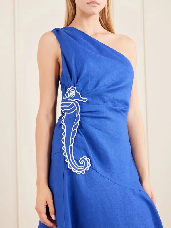 Farm Rio Seahorse Embroidered Linen Maxi Dress