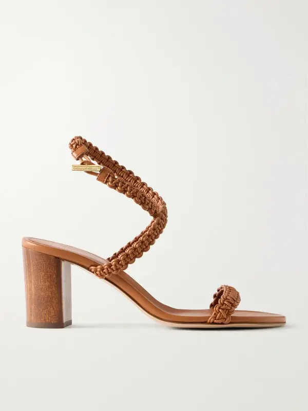 GIANVITO ROSSI Braided Leather Ankle Strap Sandals - Brown
