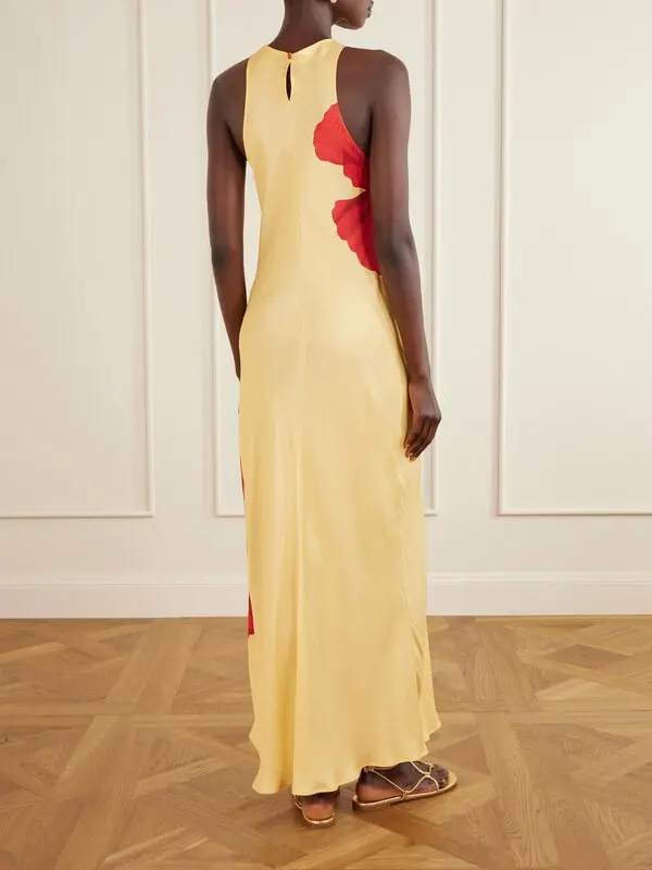 yellow floral satin maxi dress Jluxlabel Women's Satin Floral Print Maxi Dress