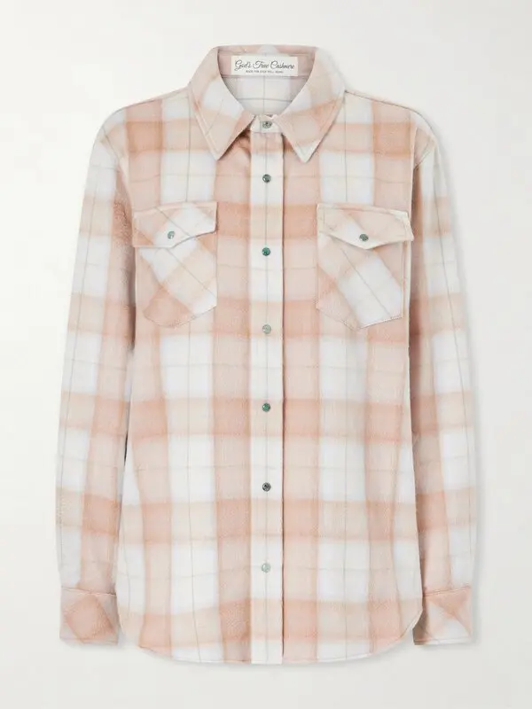 GOD’S TRUE CASHMERE Champagne Plaid Cashmere Shirt