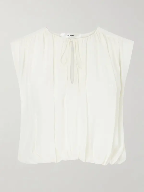 FRAME Wave Cropped Silk Top - Neutrals