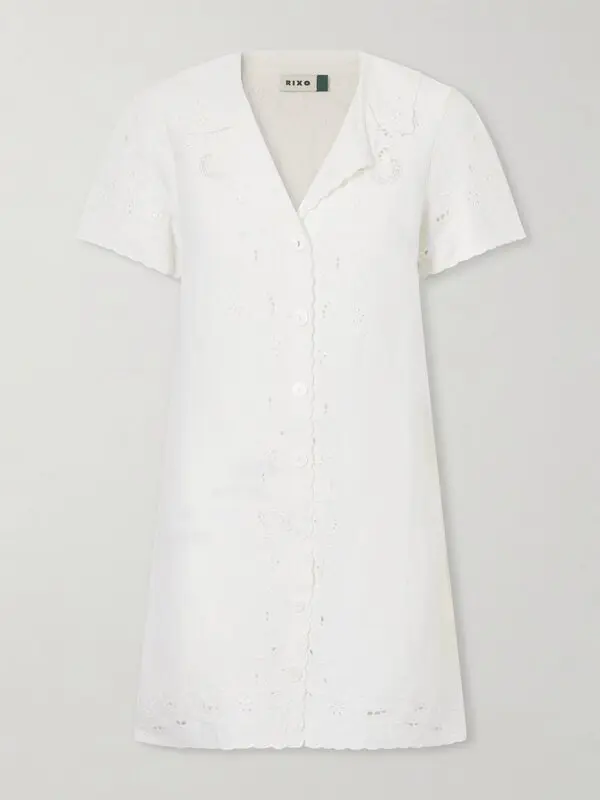 Rixo Zayanna Broderie Anglaise Mini Dress - White