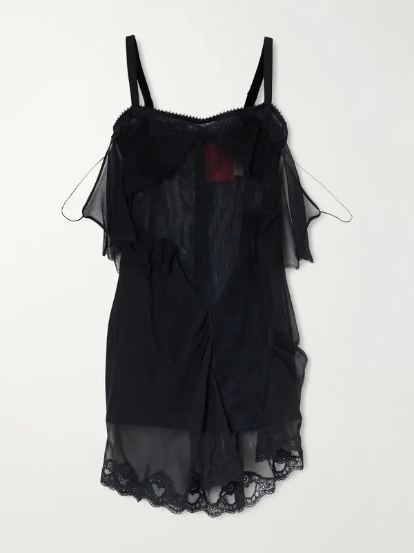 DILARA FINDIKOGLU Cold Morning" Sheer Tulle Mini Dress With Lace Trim - Black
