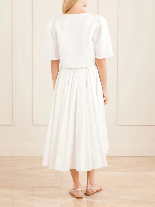 Farm Rio Floral Embroidered Cropped Linen Top
