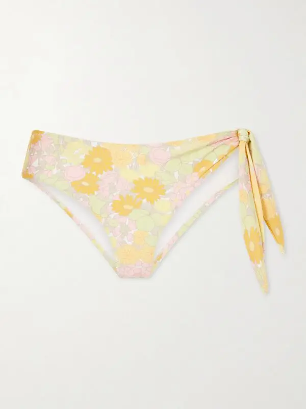 Chloé Knot-detailed Floral-print Bikini Briefs - Yellow