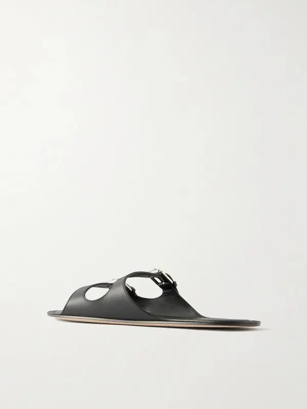 CHRISTEN Buckled Leather Flat Sandals