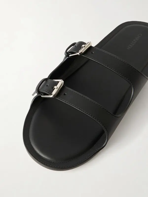 CHRISTEN Buckled Leather Flat Sandals