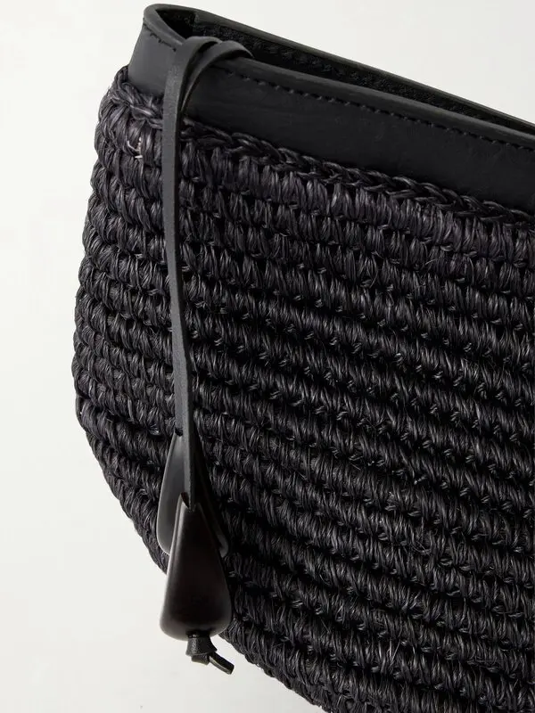 HUNTING SEASON Zip Leather-trimmed Raffia Clutch - Black