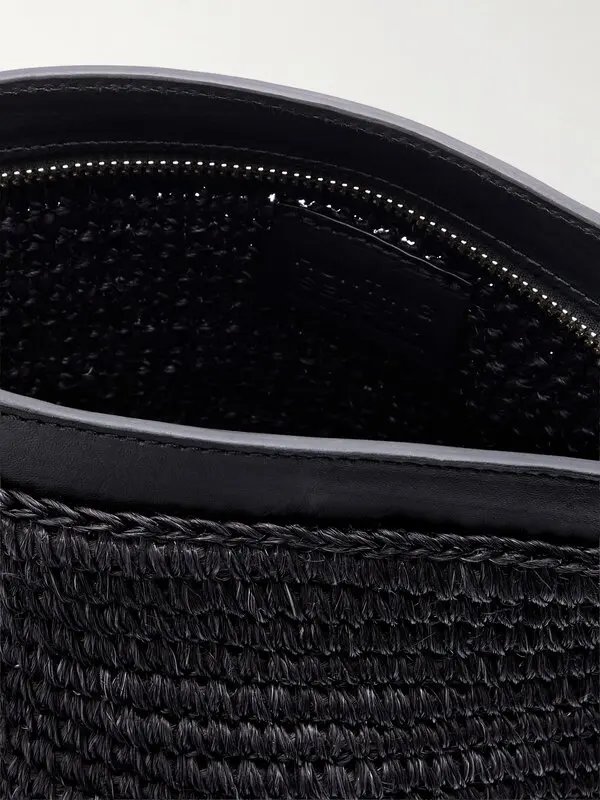 HUNTING SEASON Zip Leather-trimmed Raffia Clutch - Black