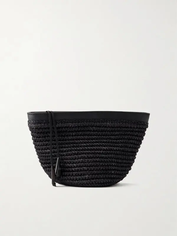 HUNTING SEASON Zip Clutch In Raffia With Leather Trim - Black