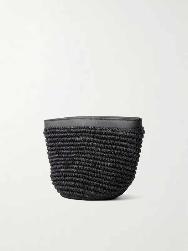 HUNTING SEASON Zip Clutch In Raffia With Leather Trim - Black