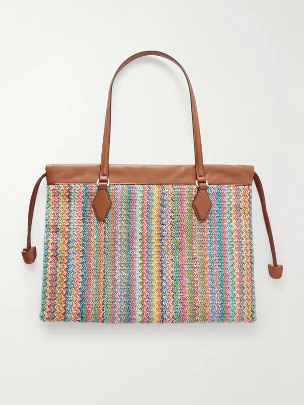 JIMMY CHOO Leather-trimmed Raffia Tote Bag - Multi