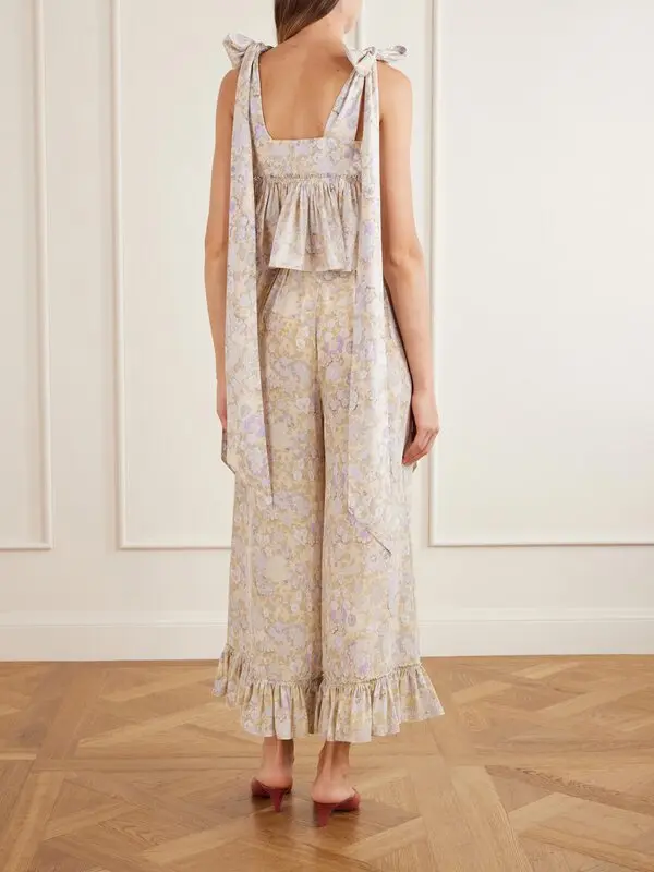 Chloé Floral-print Cotton-poplin Cropped Top With Bow Detail
