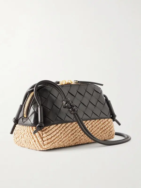 Bottega Veneta Concert Intrecciato Leather And Raffia Pouch