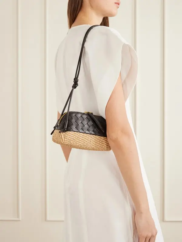 Bottega Veneta Concert Intrecciato Leather And Raffia Pouch