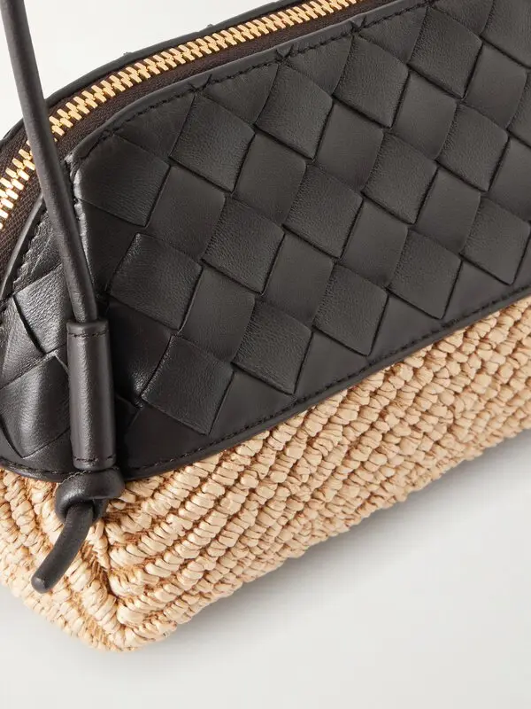 Bottega Veneta Concert Intrecciato Leather And Raffia Pouch