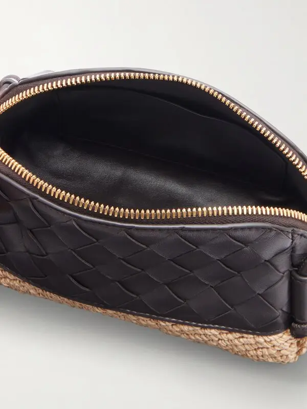 Bottega Veneta Concert Intrecciato Leather And Raffia Pouch