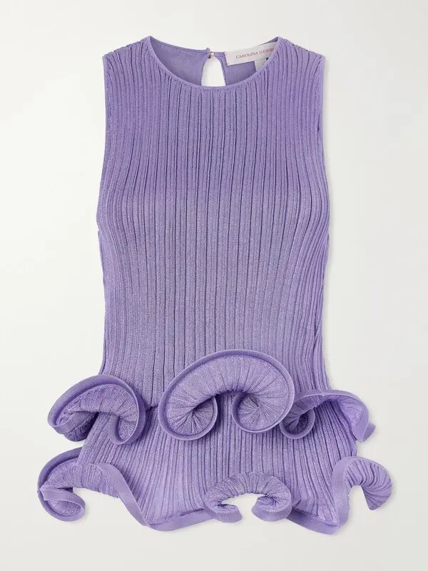 Carolina Herrera Tiered Ruffled Ribbed-knit Blouse