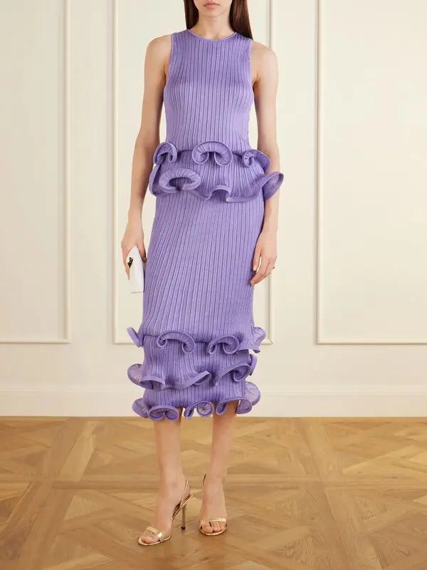 Carolina Herrera Tiered Ruffled Ribbed-knit Blouse