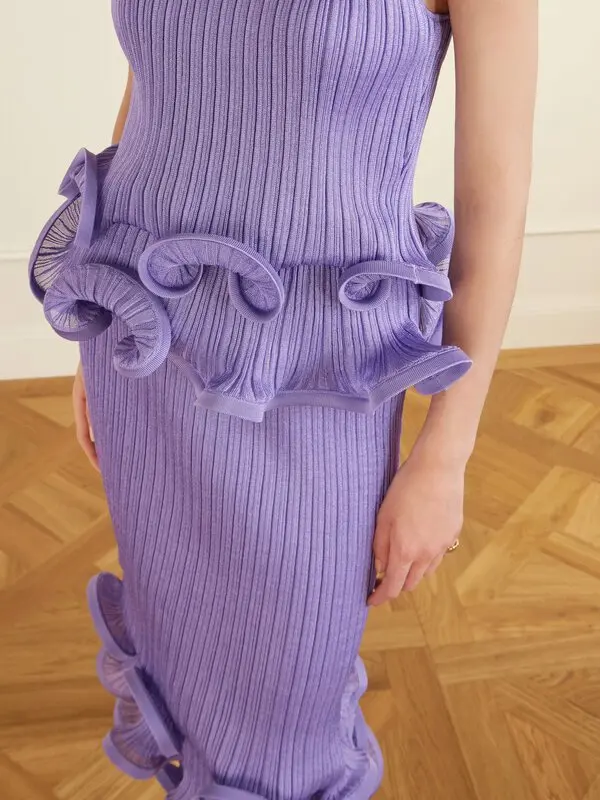 Carolina Herrera Tiered Ruffled Ribbed-knit Blouse