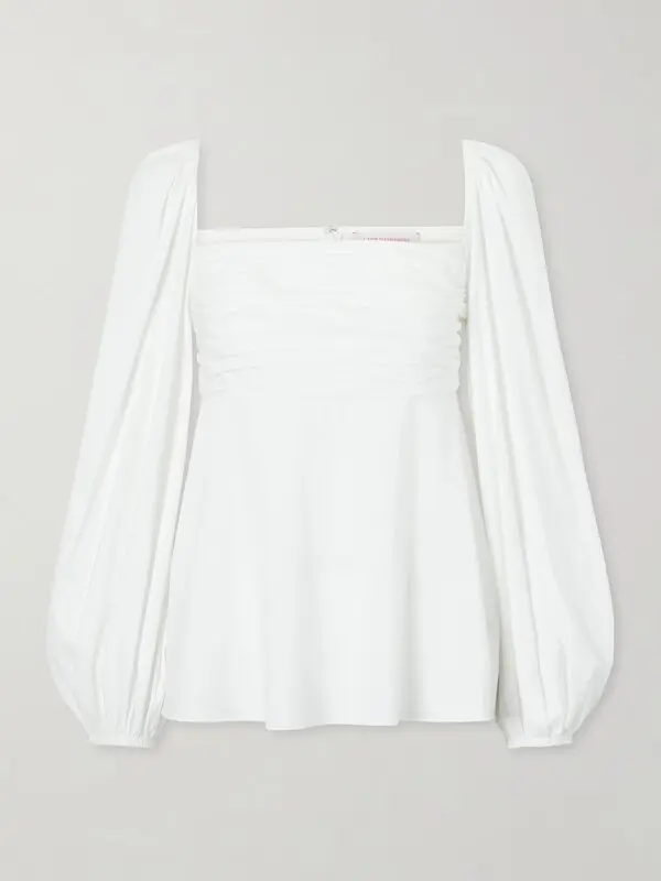 Carolina Herrera Cotton-blend Poplin Blouse With Voluminous Sleeves - White