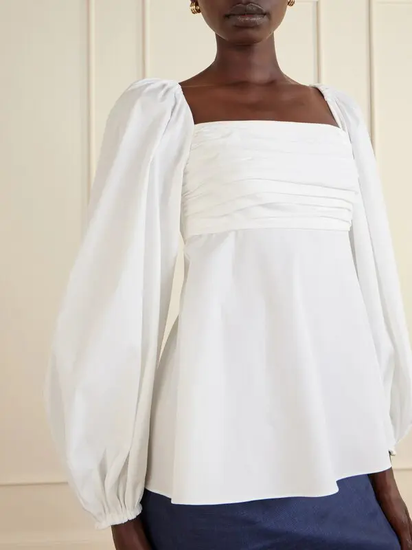 Carolina Herrera Cotton-blend Poplin Blouse With Voluminous Sleeves