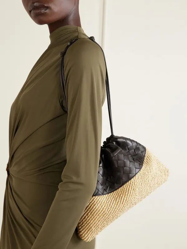 Bottega Veneta Medium Intrecciato Leather And Raffia Clutch