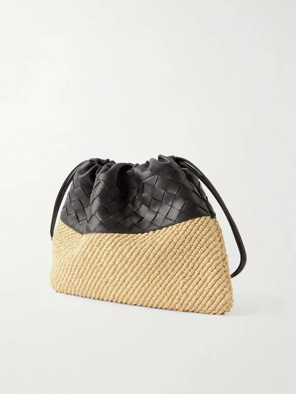 Bottega Veneta Medium Intrecciato Leather And Raffia Clutch