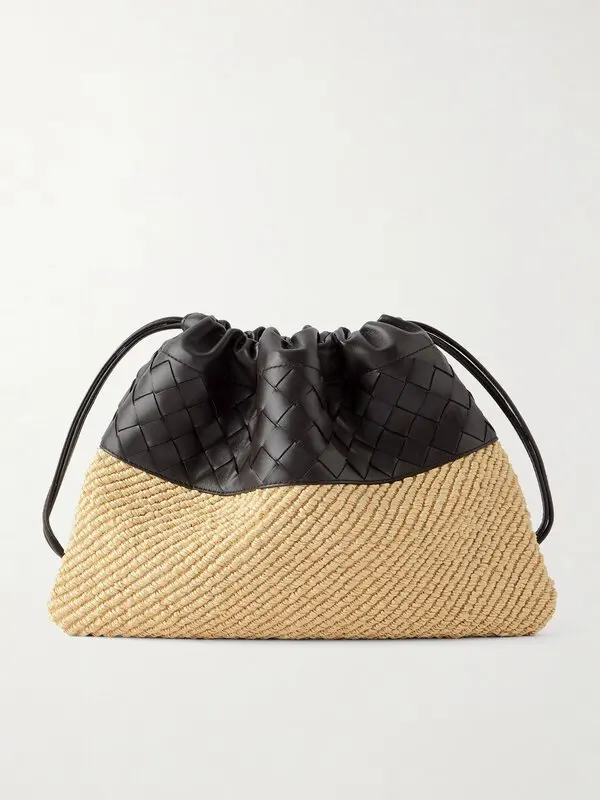 Bottega Veneta Medium Intrecciato Leather And Raffia Clutch - Neutrals