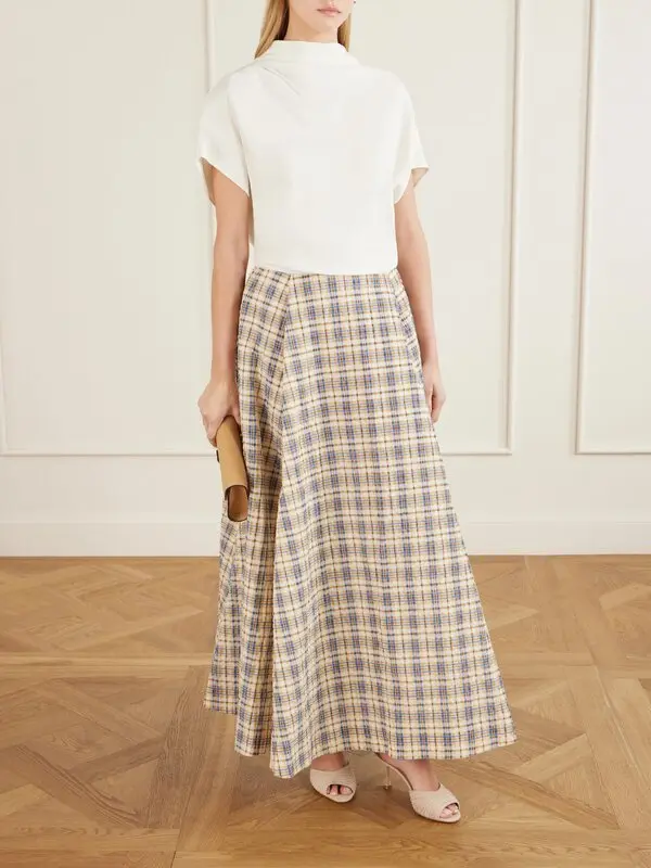 Bernadette Checked Seersucker Maxi Skirt