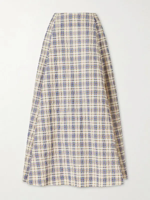 Bernadette Checked Seersucker Maxi Skirt - Neutrals