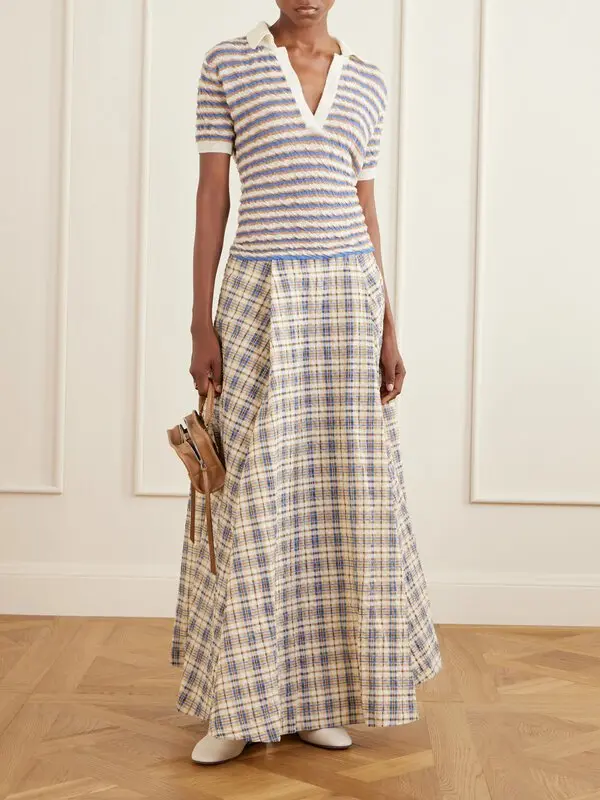 Bernadette Checked Seersucker Maxi Skirt - Neutrals