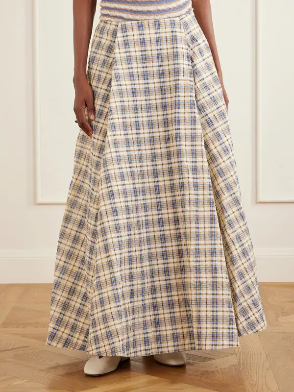 Bernadette Checked Seersucker Maxi Skirt - Neutrals