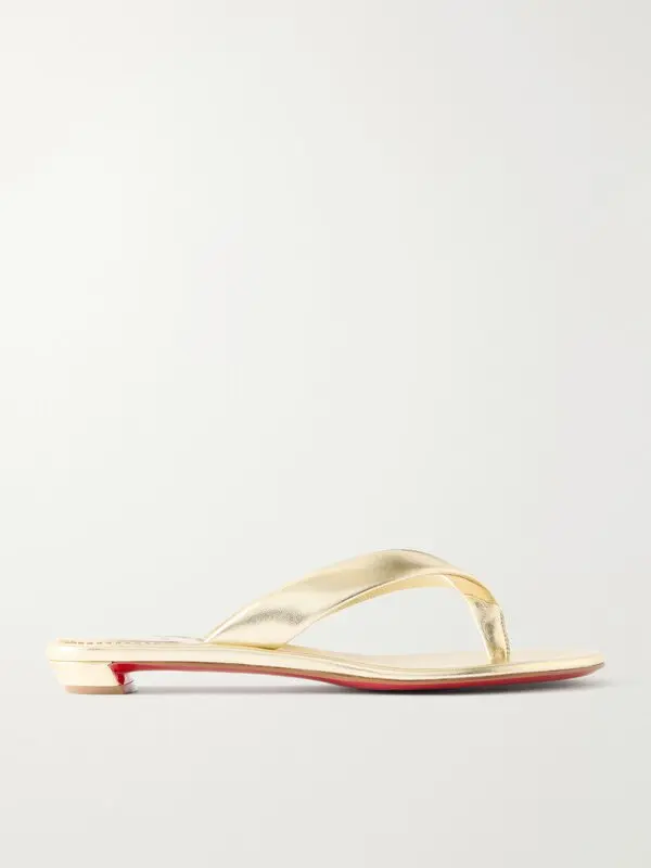 CHRISTIAN LOUBOUTIN Miss Z Metallic Leather Thong Sandals - Gold