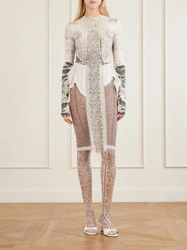 DILARA FINDIKOGLU Past Edges" Lace-trimmed Mesh Midi Skirt