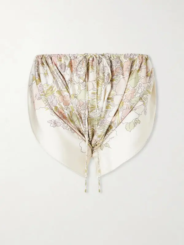 Calvin Klein Ruched Floral-print Silk Mini Shorts