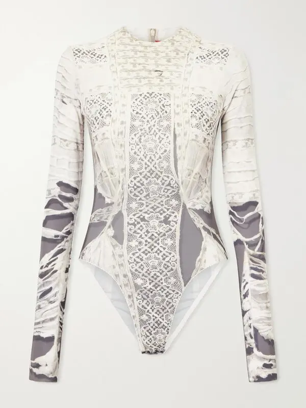 DILARA FINDIKOGLU Past Edges' Lace-trimmed Stretch-jersey Bodysuit - Gray