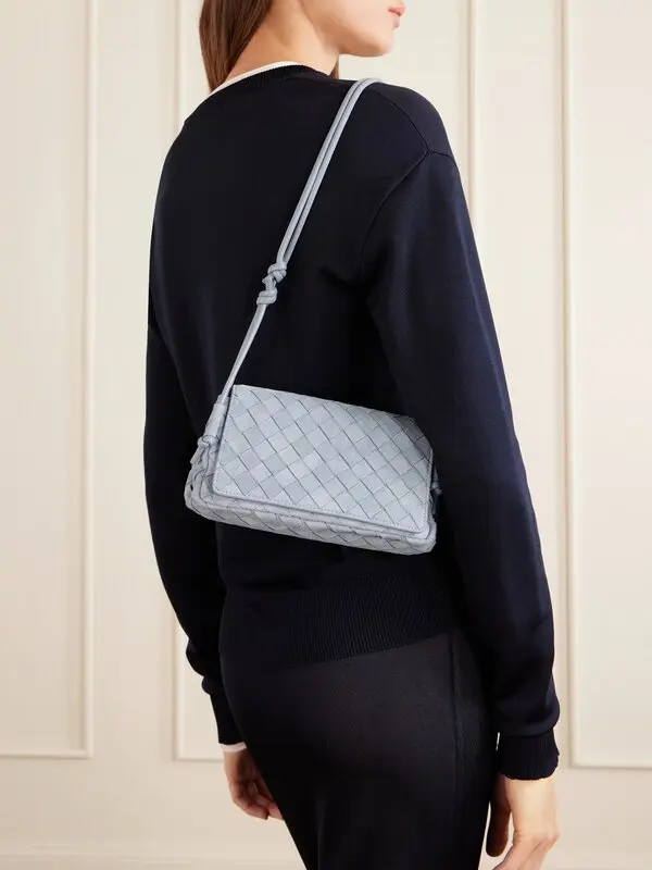 Bottega Veneta Notturno Intrecciato Suede Shoulder Bag