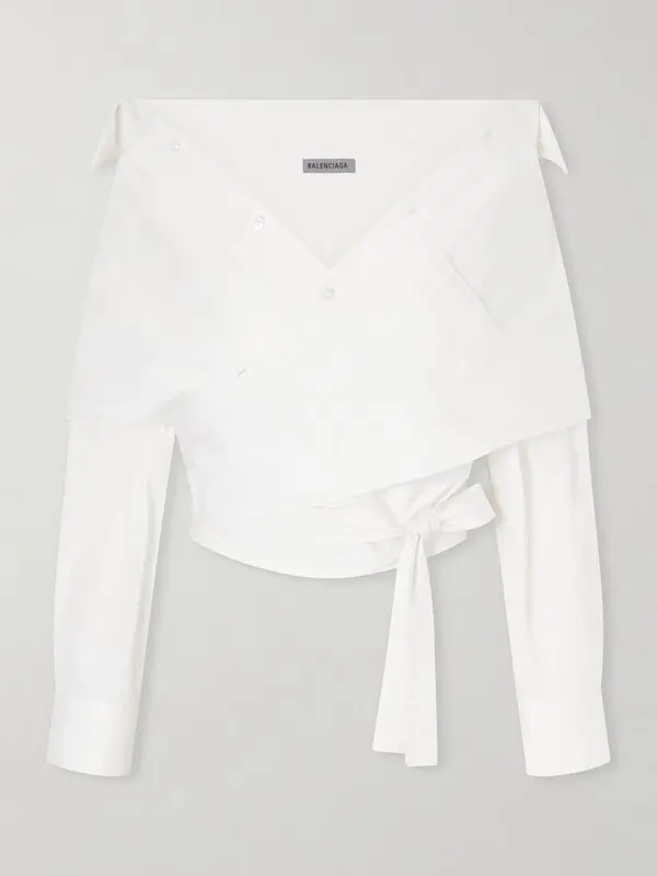 Balenciaga Off-the-shoulder Cotton Poplin Blouse - White