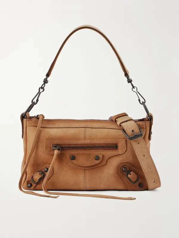 Balenciaga Le City Moto Mini Suede Shoulder Bag