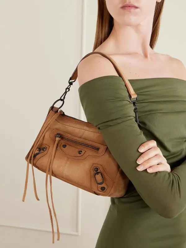 Balenciaga Le City Moto Mini Suede Shoulder Bag - Brown