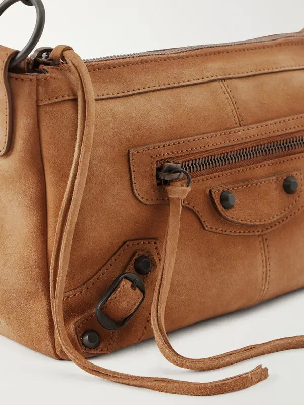 Balenciaga Le City Moto Mini Suede Shoulder Bag - Brown