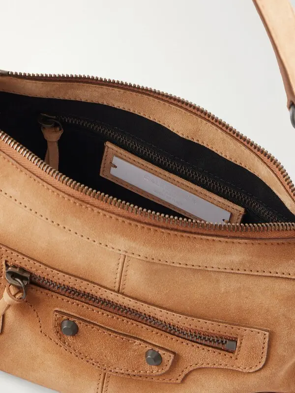 Balenciaga Le City Moto Mini Suede Shoulder Bag - Brown